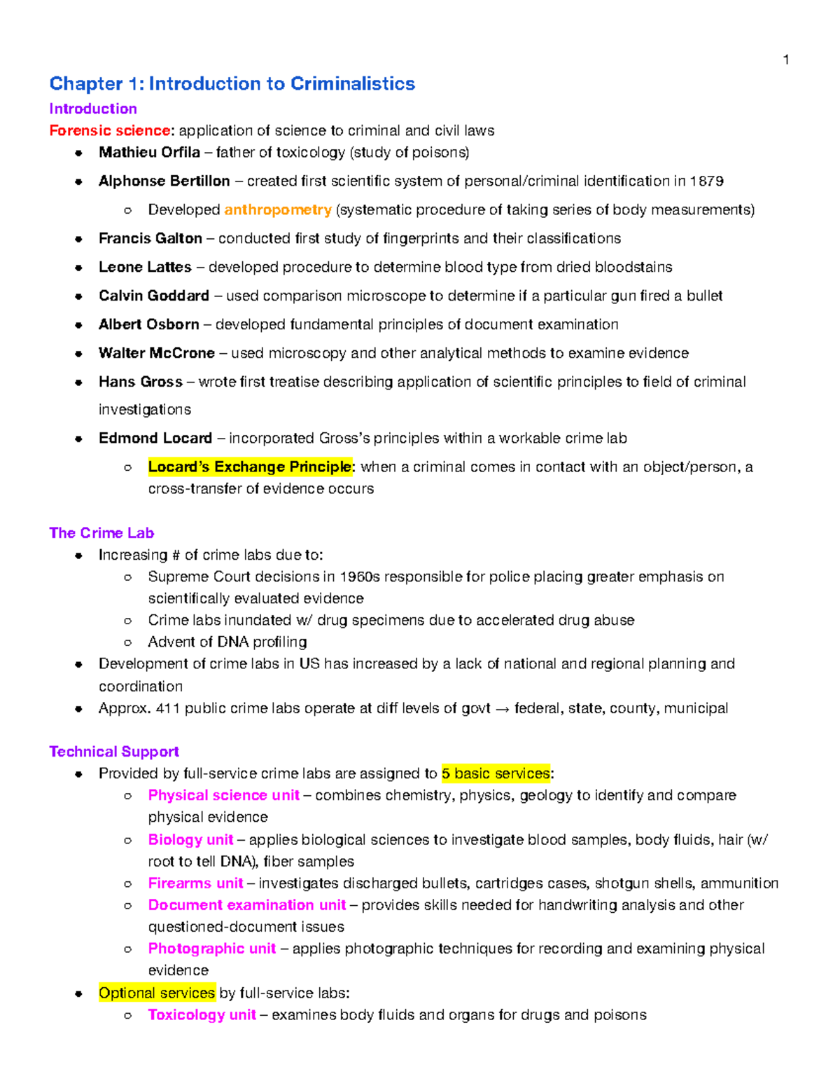 CHY183 Chapter Notes - Chapter 1: Introduction to Criminalistics ...
