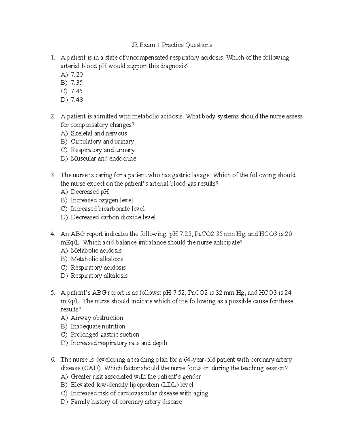 J2 Exam 1 Practice Questions - J2 Exam 1 Practice Questions A patient ...
