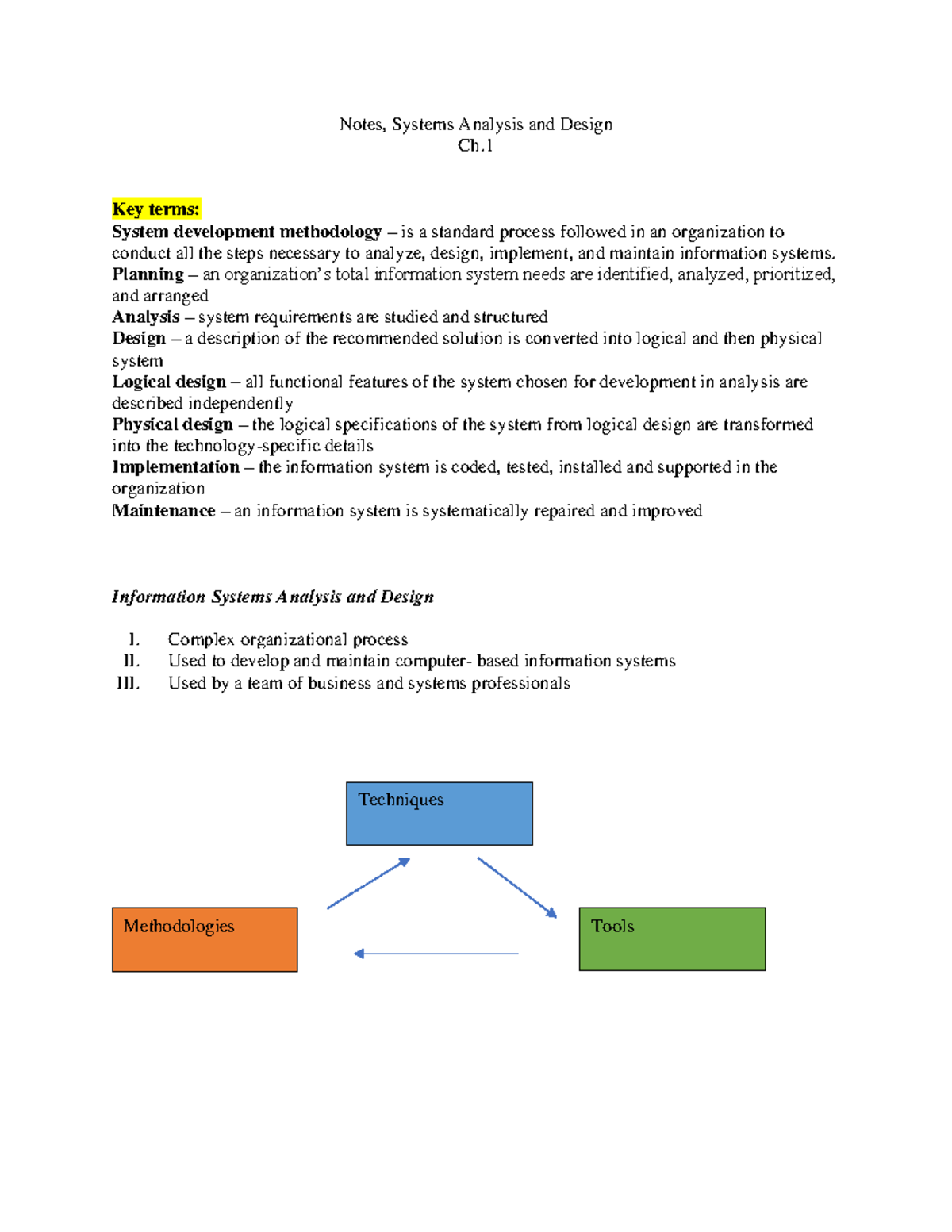 Notes, Ch1 System Design - Notes, Systems Analysis and Design Ch. Key ...