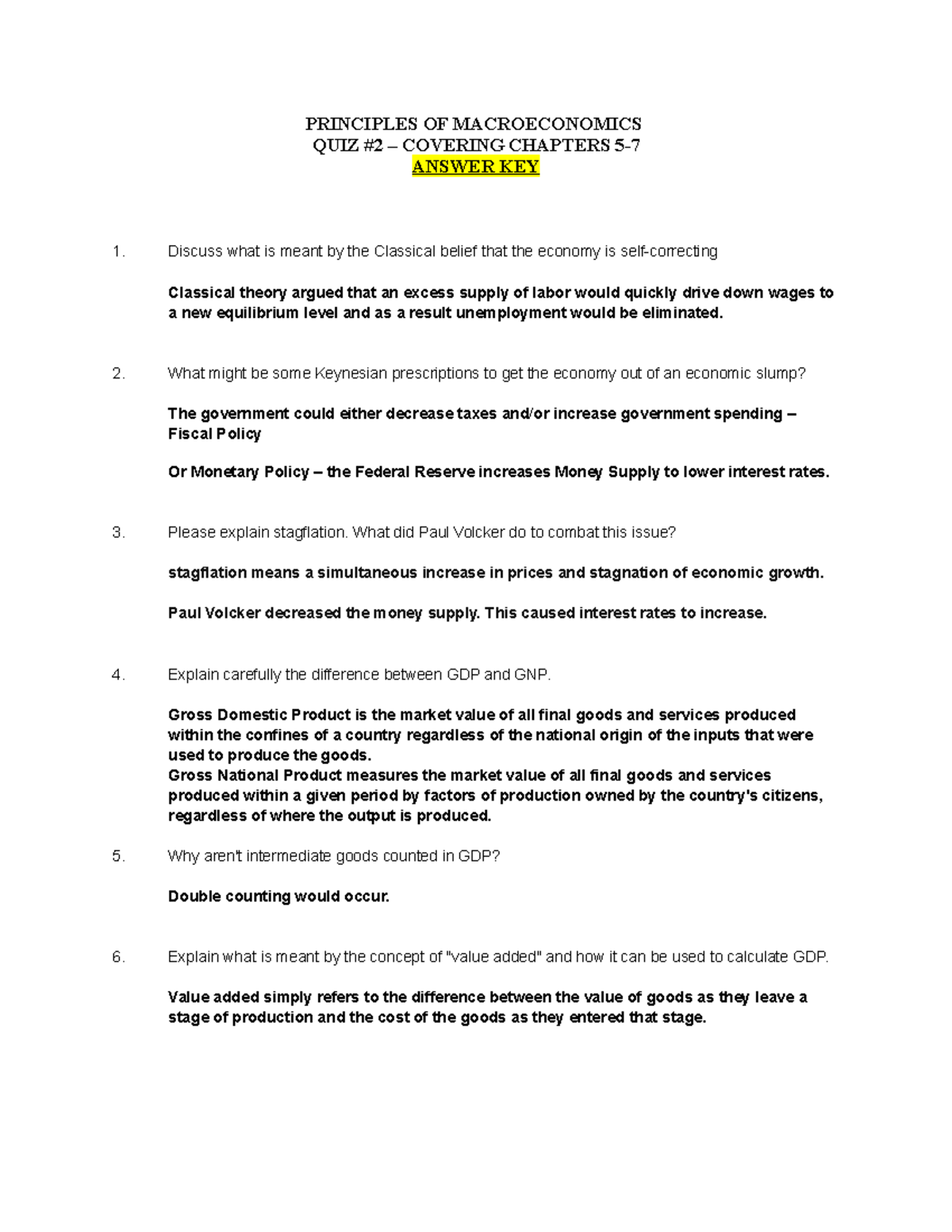 quiz 2 answers edit - PRINCIPLES OF MACROECONOMICS QUIZ #2 – COVERING ...