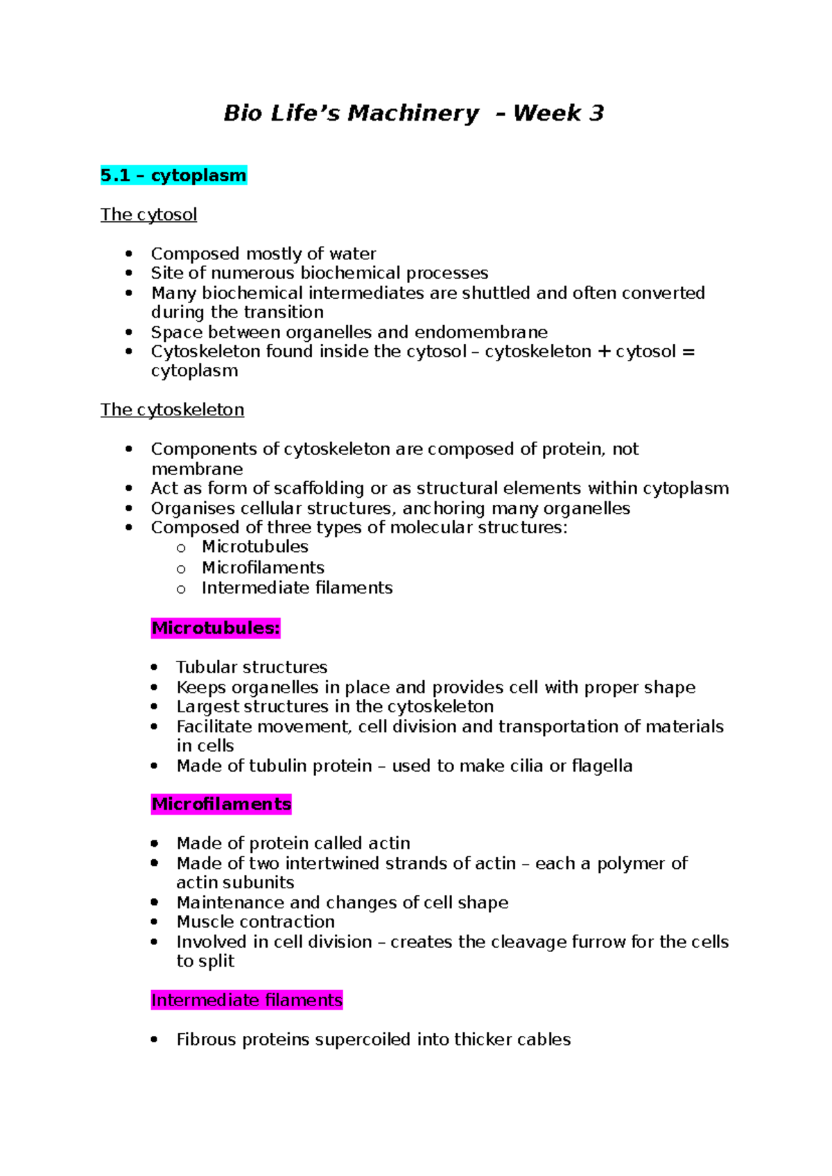 Week 3 Notes - vdlkdnvlkdnfv - Bio Life’s Machinery – Week 3 5 ...