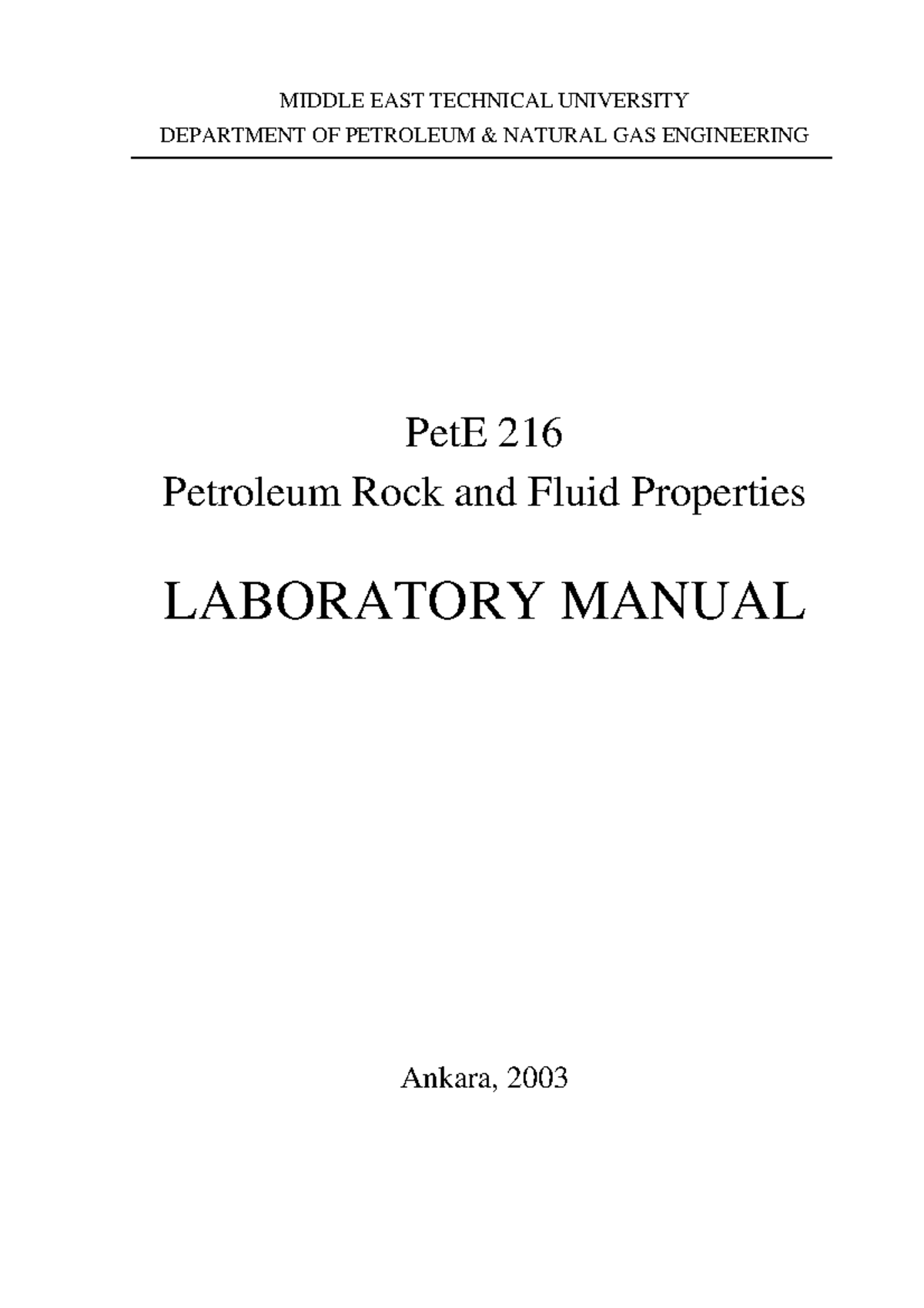 Lab manual - HMT - MIDDLE EAST TECHNICAL UNIVERSITY DEPARTMENT OF PETROLEUM & NATURAL GAS - Studocu