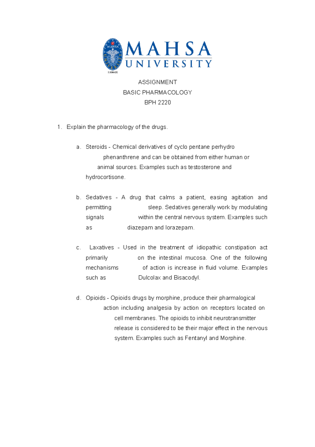 Assignment Pharmacology ( Hanesh) - ASSIGNMENT BASIC PHARMACOLOGY BPH ...