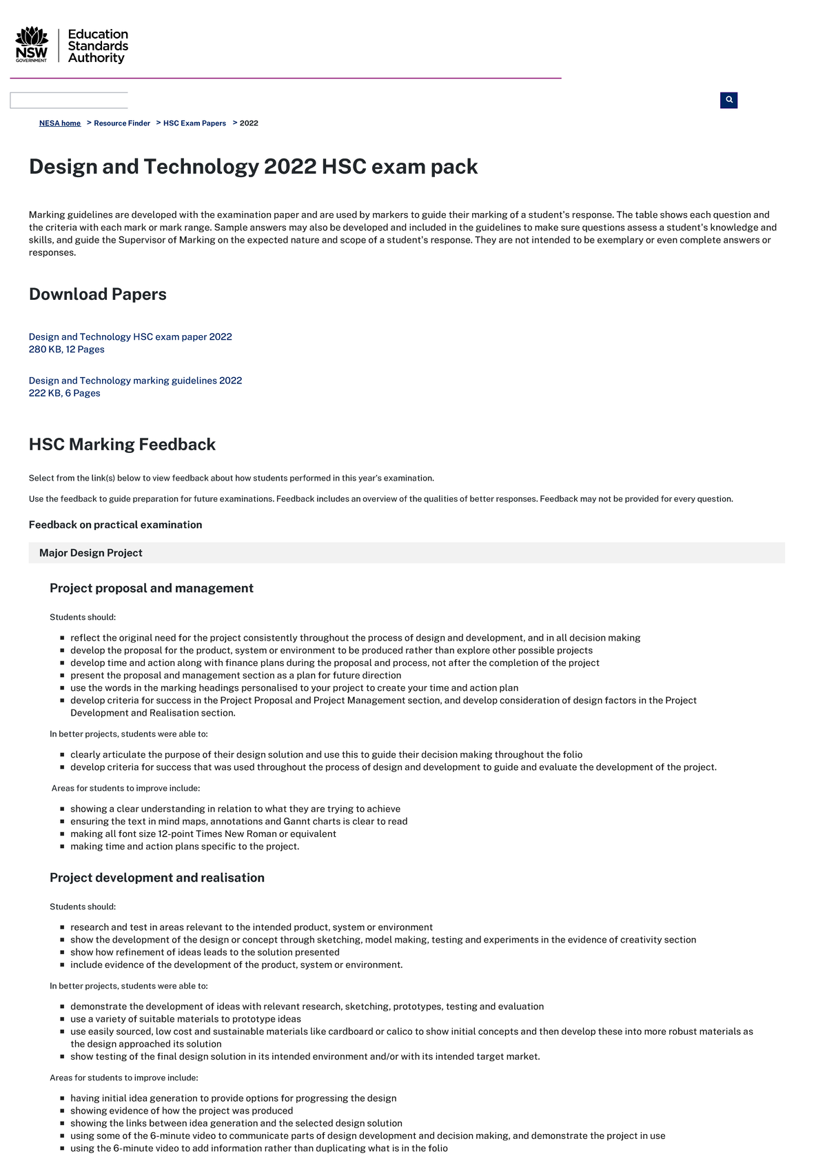 Design and Technology 2022 HSC exam pack NSW Education Standards - NESA ...