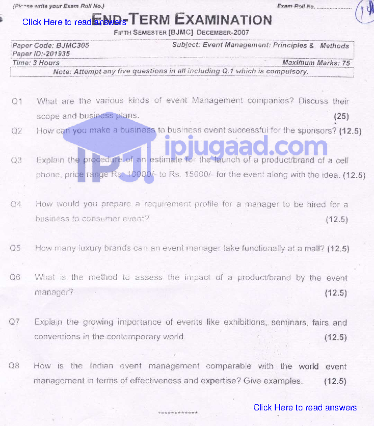 Event Management 2007 - question paper - 1"""",'eYDu,Ex.., RaJ'EJN D-TERM - Studocu