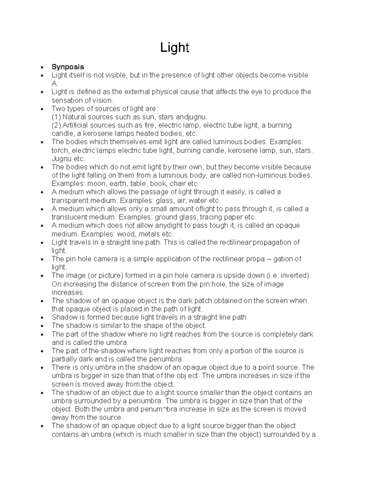 Light - notes - ncertbooksolutions Synposis Light itself is not visible ...