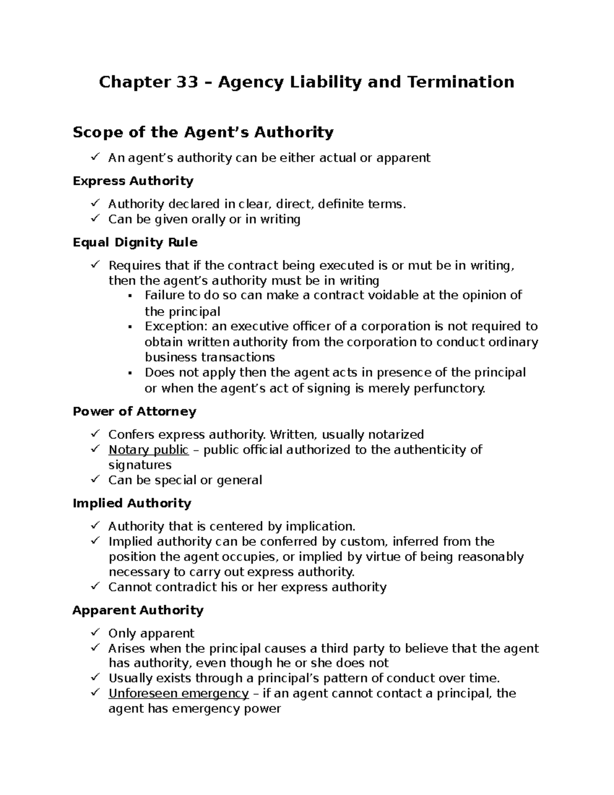 Chapter 33 – Agency Liability and Termination - Chapter 33 – Agency ...