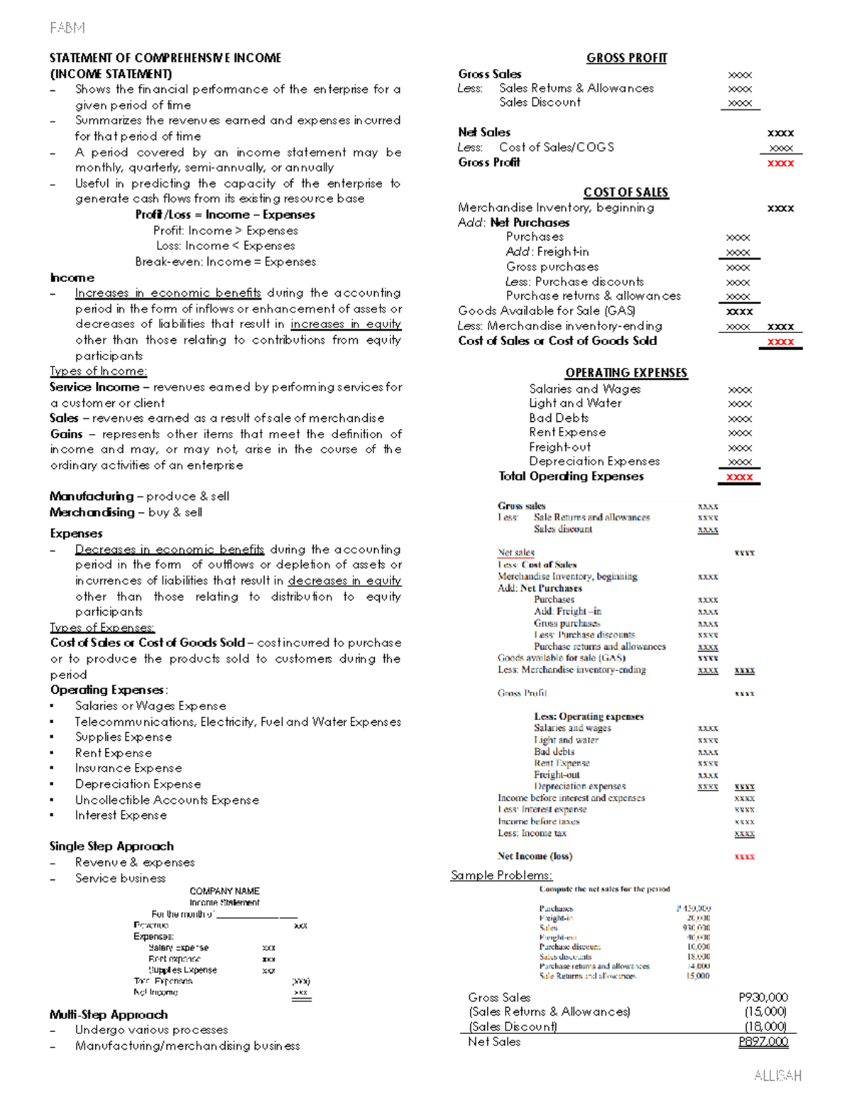 3Q-FABM-3 - Accounting - STATEMENT OF COMPREHENSIVE INCOME (INCOME ...