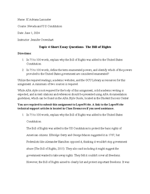 Topic 6 Short Essay Questions- The Nevada Constitution copy - Name: K ...