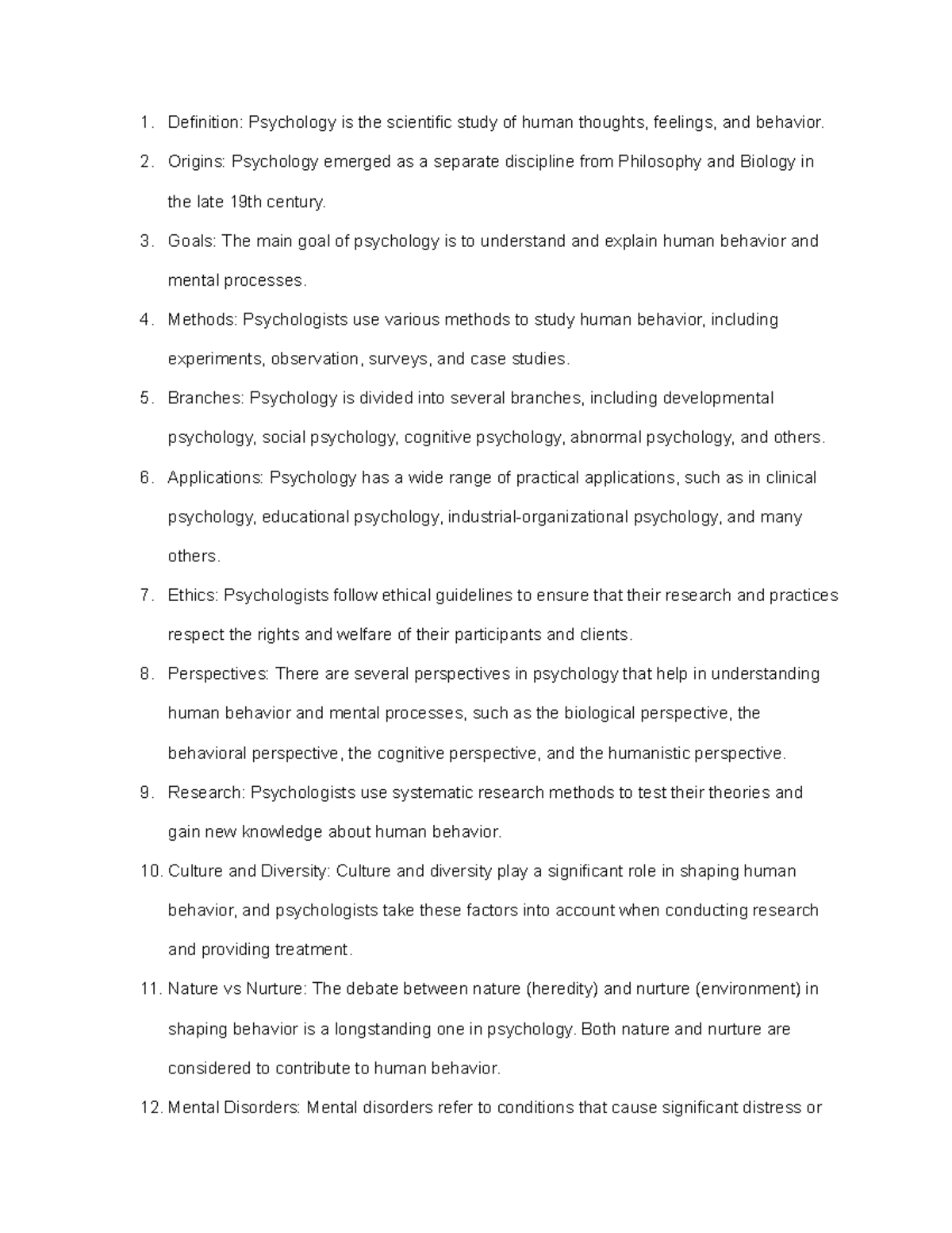 Introduction to psychology notes 1 - Definition: Psychology is the ...