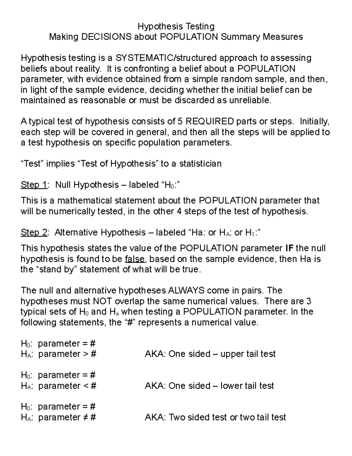 Hypothesis Testing Intro - Hypothesis Testing Making DECISIONS about ...