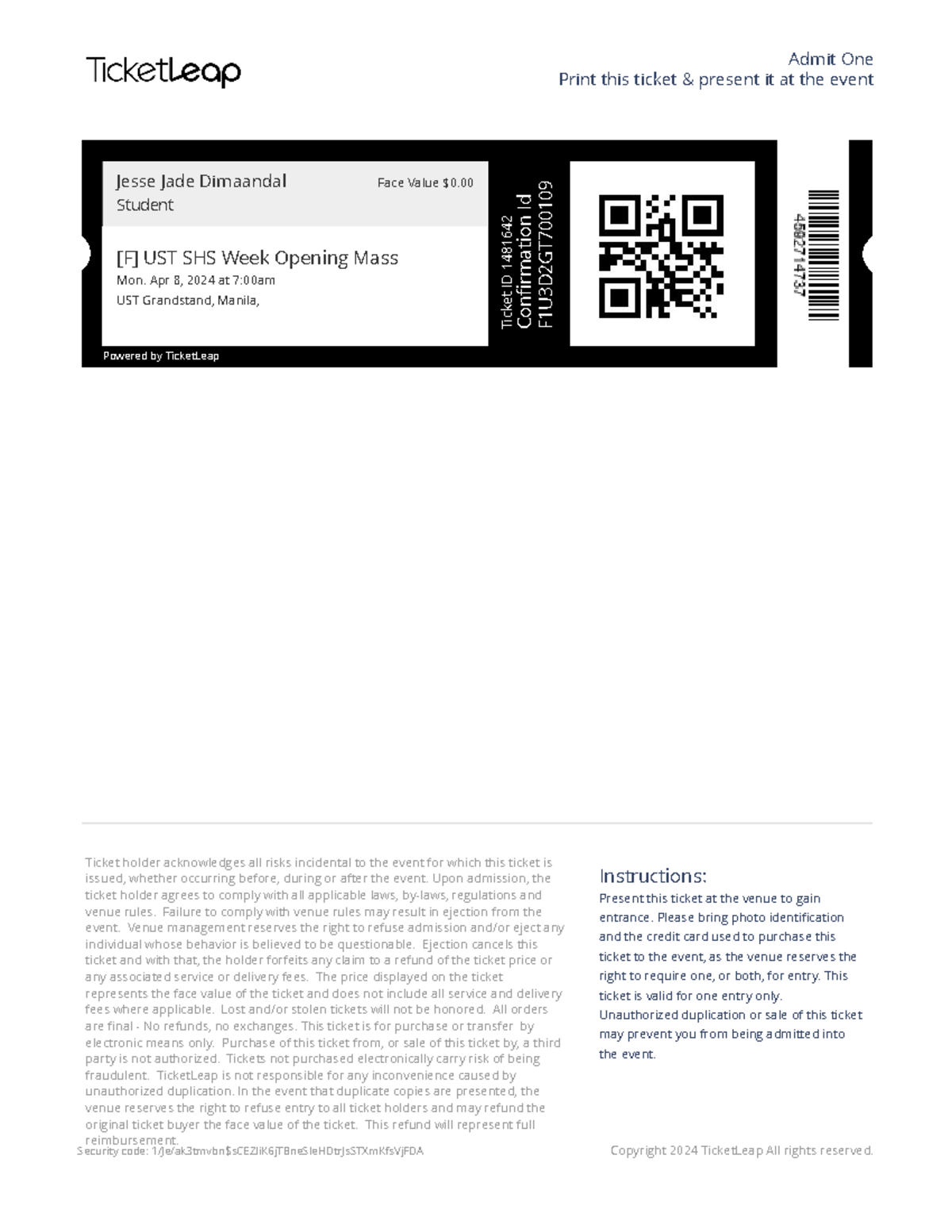 F1U3D2GT700109 - template practice - Jesse Jade Dimaandal Face Value $0 ...