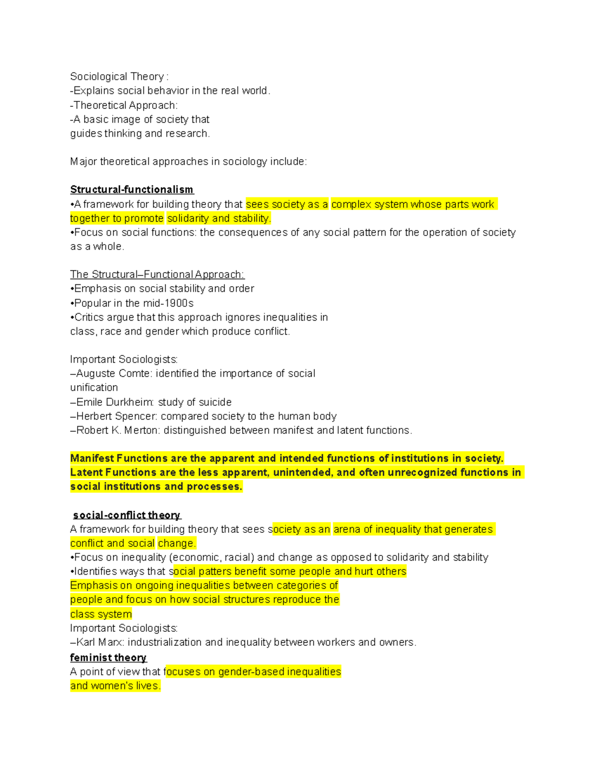 Chapter 1 and 2 notes - Sociological Theory : -Explains social behavior ...