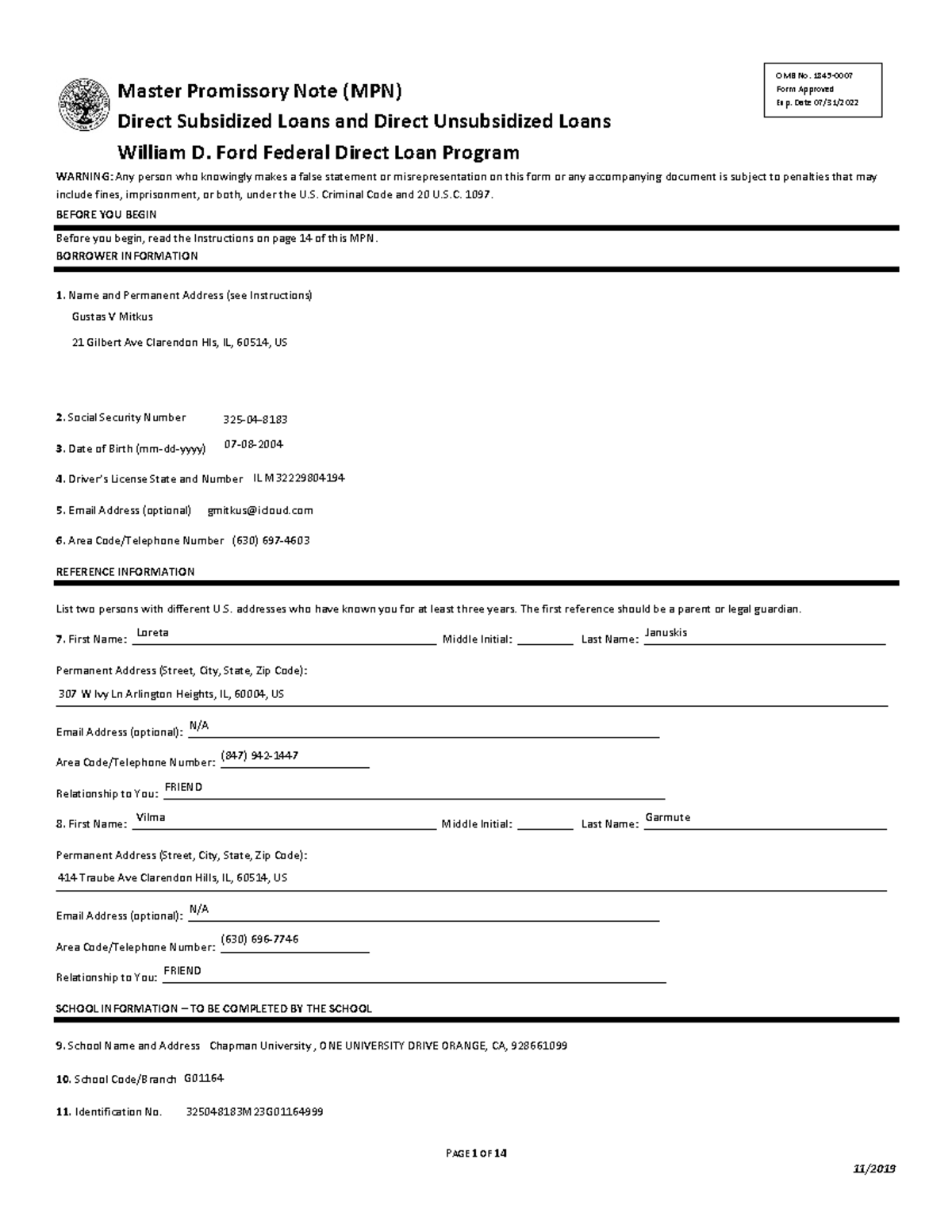 2022053014175054920 - ddsa - PAGE 1 OF 14 Master Promissory Note (MPN ...