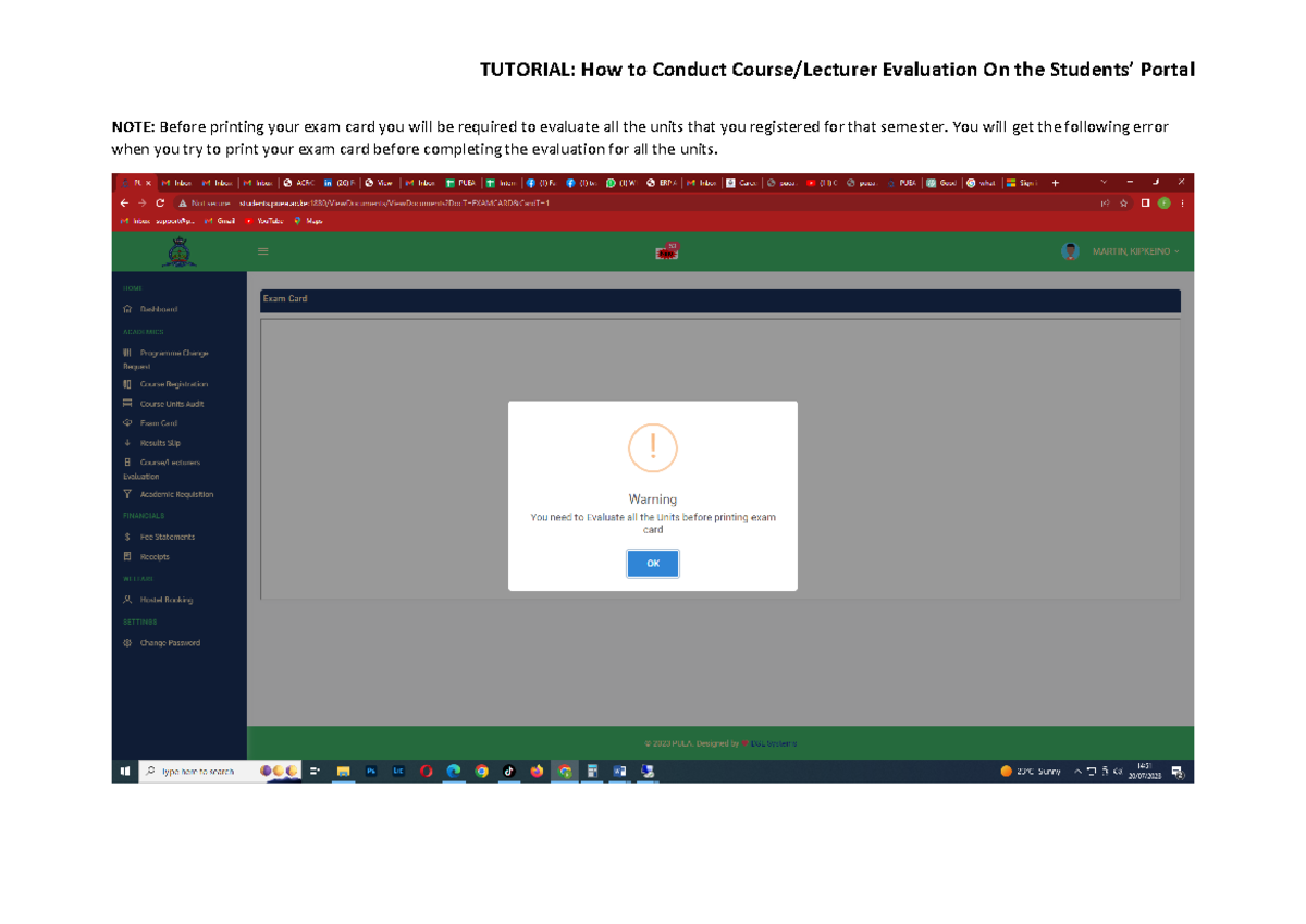Tutorial ON HOW TO Conduct Course AND Lecturers Evaluation ON THE ...
