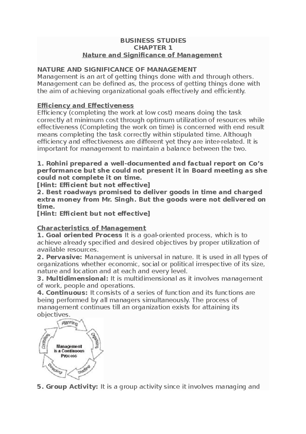Business Studies CBSE class 12 - BUSINESS STUDIES CHAPTER 1 Nature and ...
