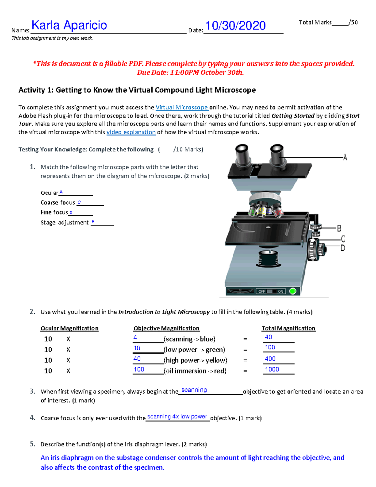 Virtual Compound Light Microscope Lab Assignment - Studocu