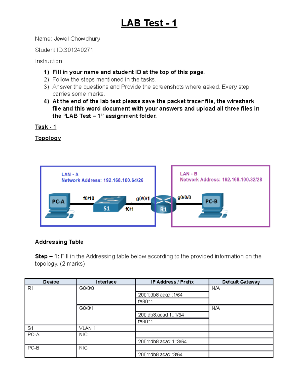 Lab Test - 1 - Lab Test 1 (Midterm) - Name: Jewel Chowdhury Student ID ...
