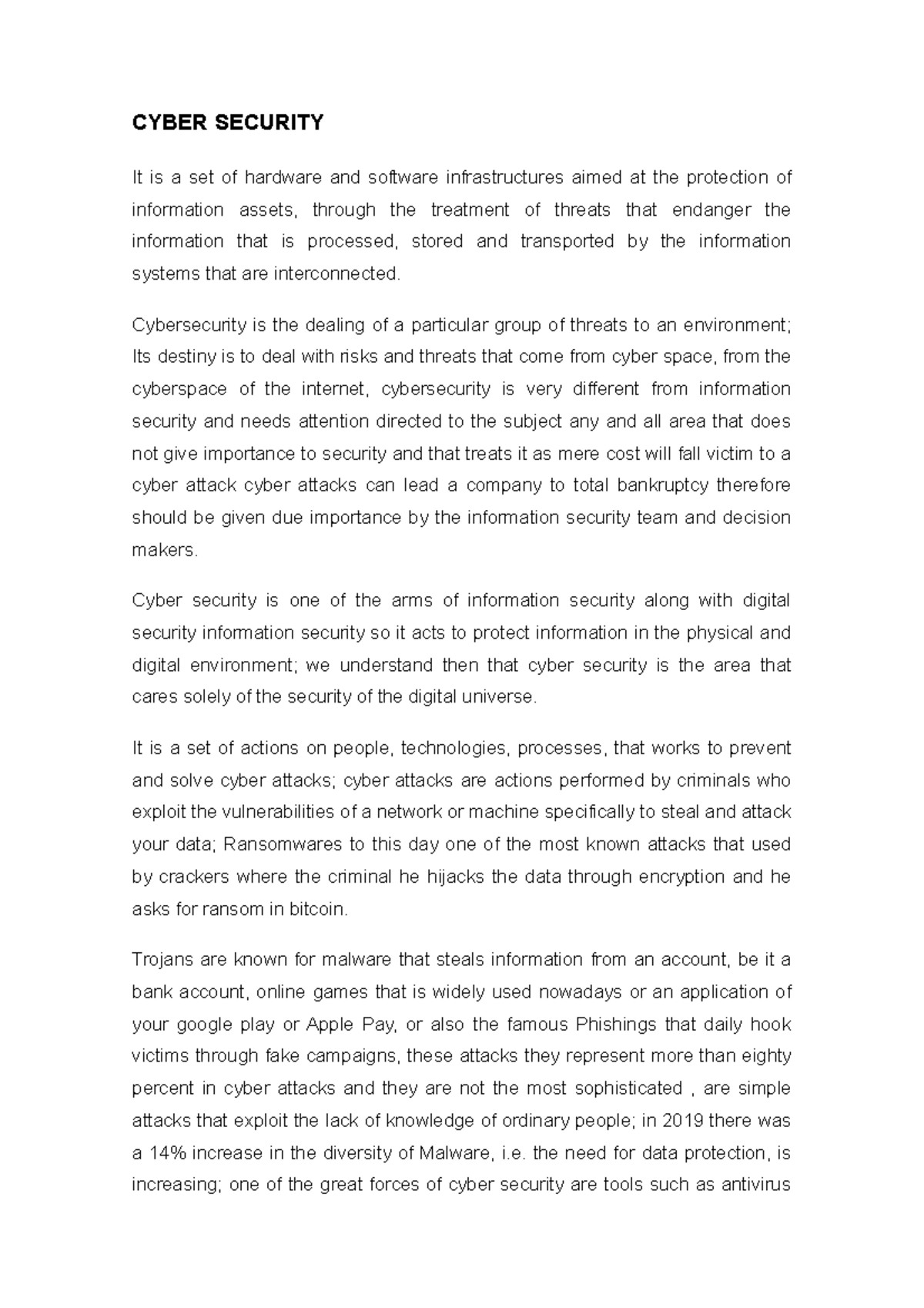 Lectures notes Cyber Security - CYBER SECURITY It is a set of hardware ...