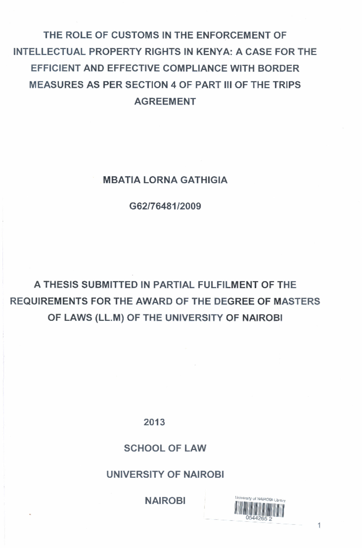 Mbatia~1 - LLB - UoN - Studocu