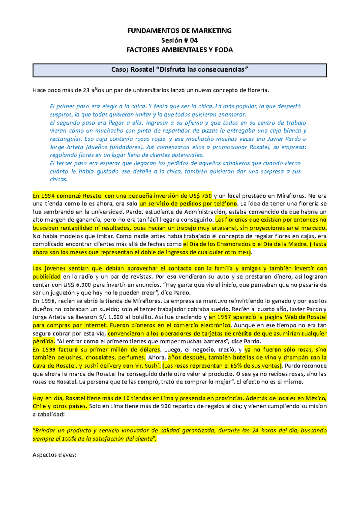 30115 S04 Complementario Actividad 01 - FUNDAMENTOS DE MARKETING Sesión # 04 FACTORES ...
