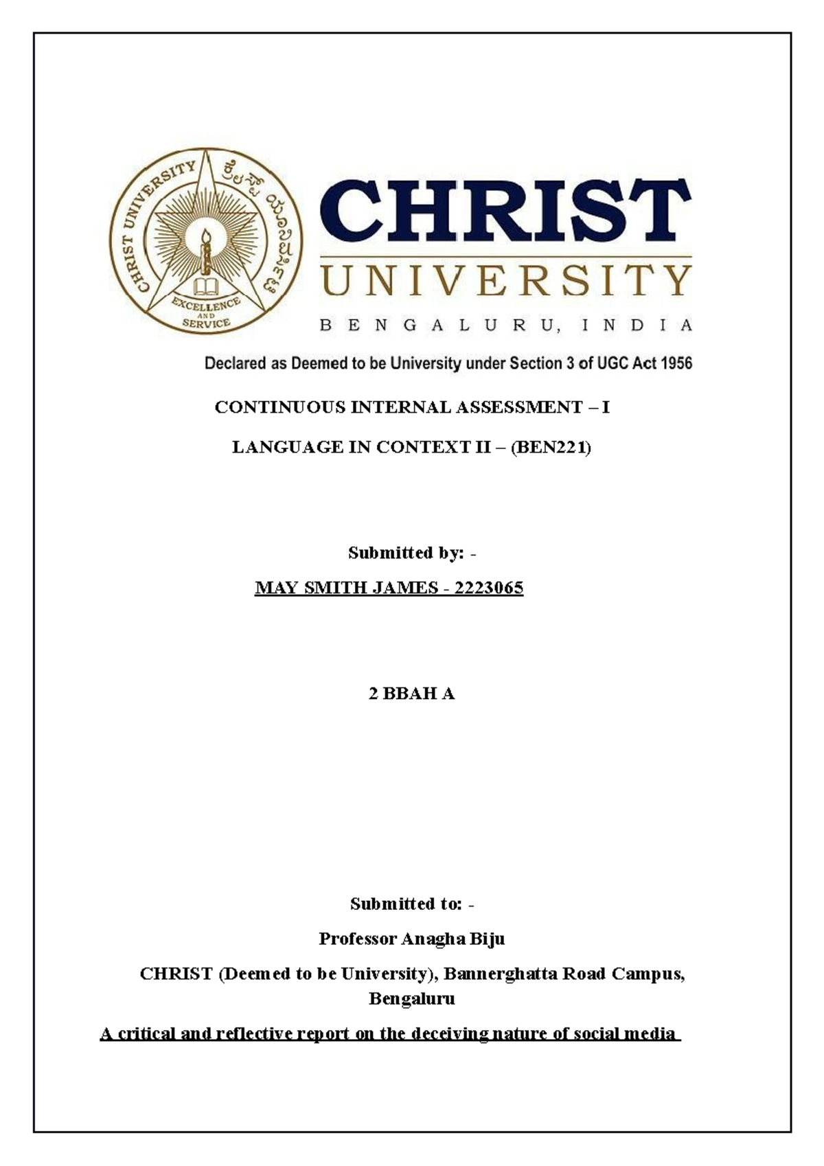 LIC 2 CIA - continuous internal assessment of LIC - CONTINUOUS INTERNAL ...