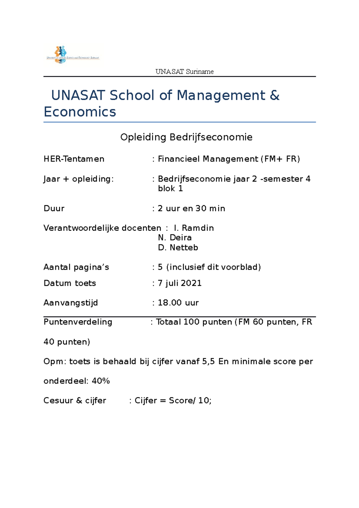 FM (FM FR) HER 7 juli 2021 - UNASAT Suriname UNASAT School of ...