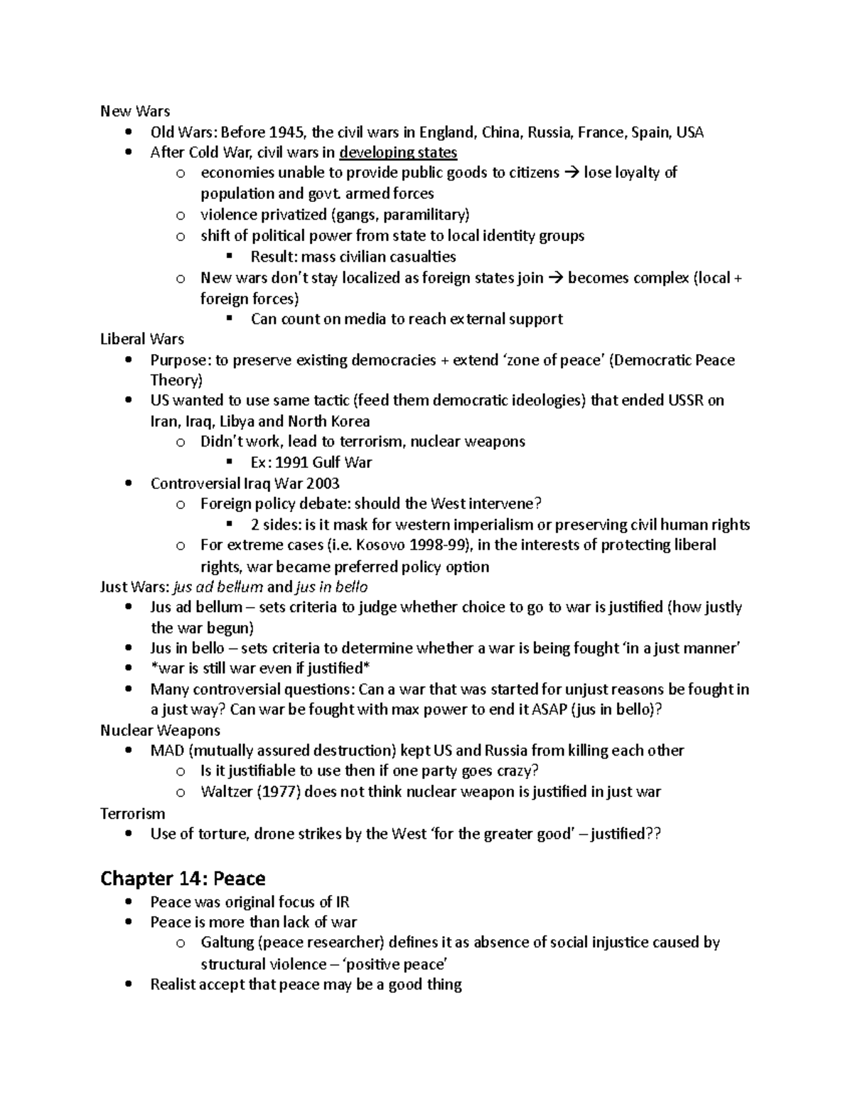 IR Textbook Notes pg. 182-238 - New Wars Old Wars: Before 1945, the ...