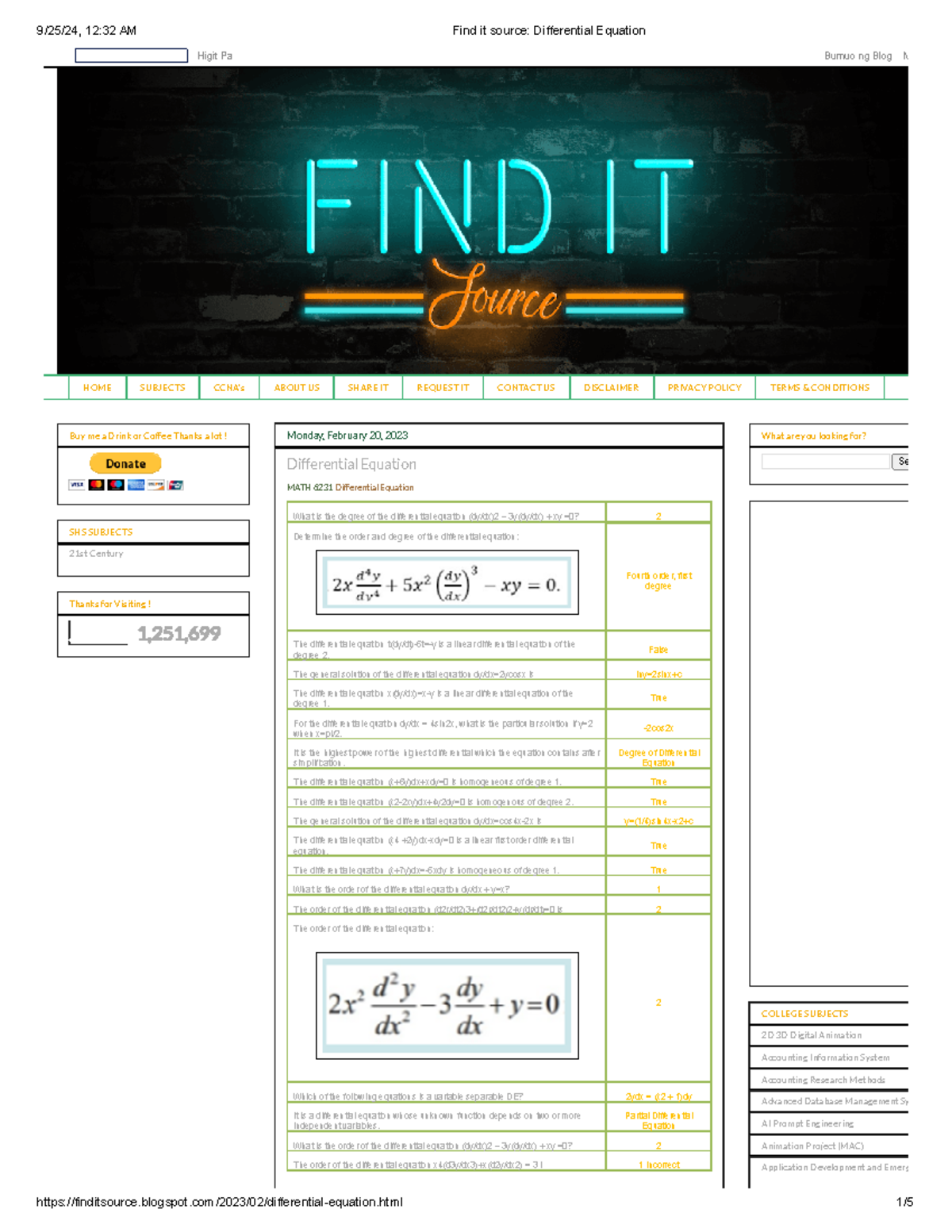 Find it source Differential Equation - HOME SUBJECTS CCNA's ABOUT US ...