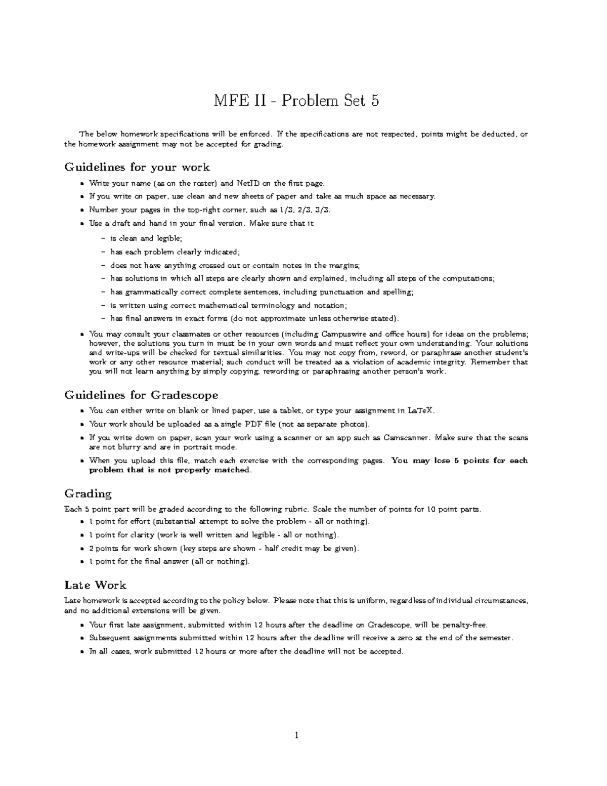 MFE II - Problem Set 5 - exercise - MFE II - Problem Set 5 The below ...