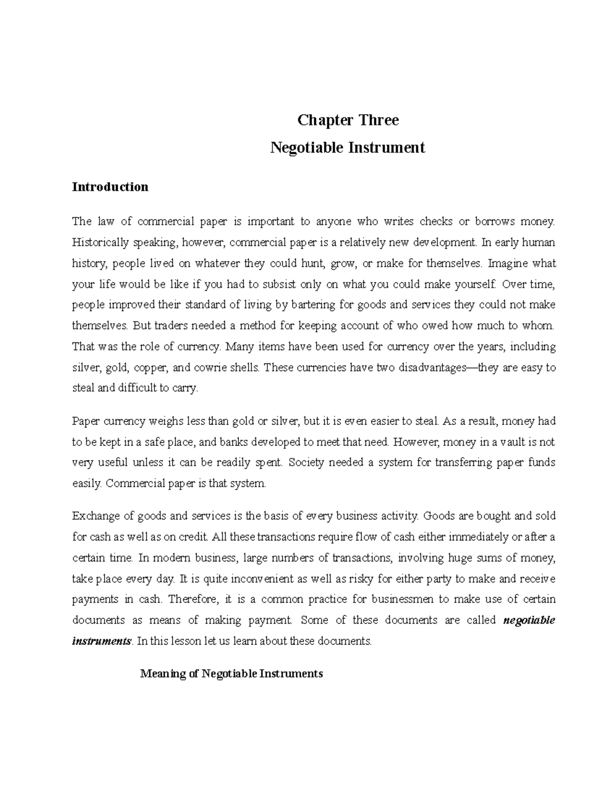 Banking Practice and Procedure Chapter Three - Chapter Three Negotiable ...