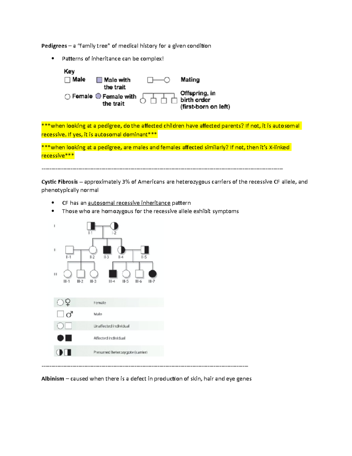 Ch 17 - Pedigree Analysis - Pedigrees – a “family tree” of medical ...