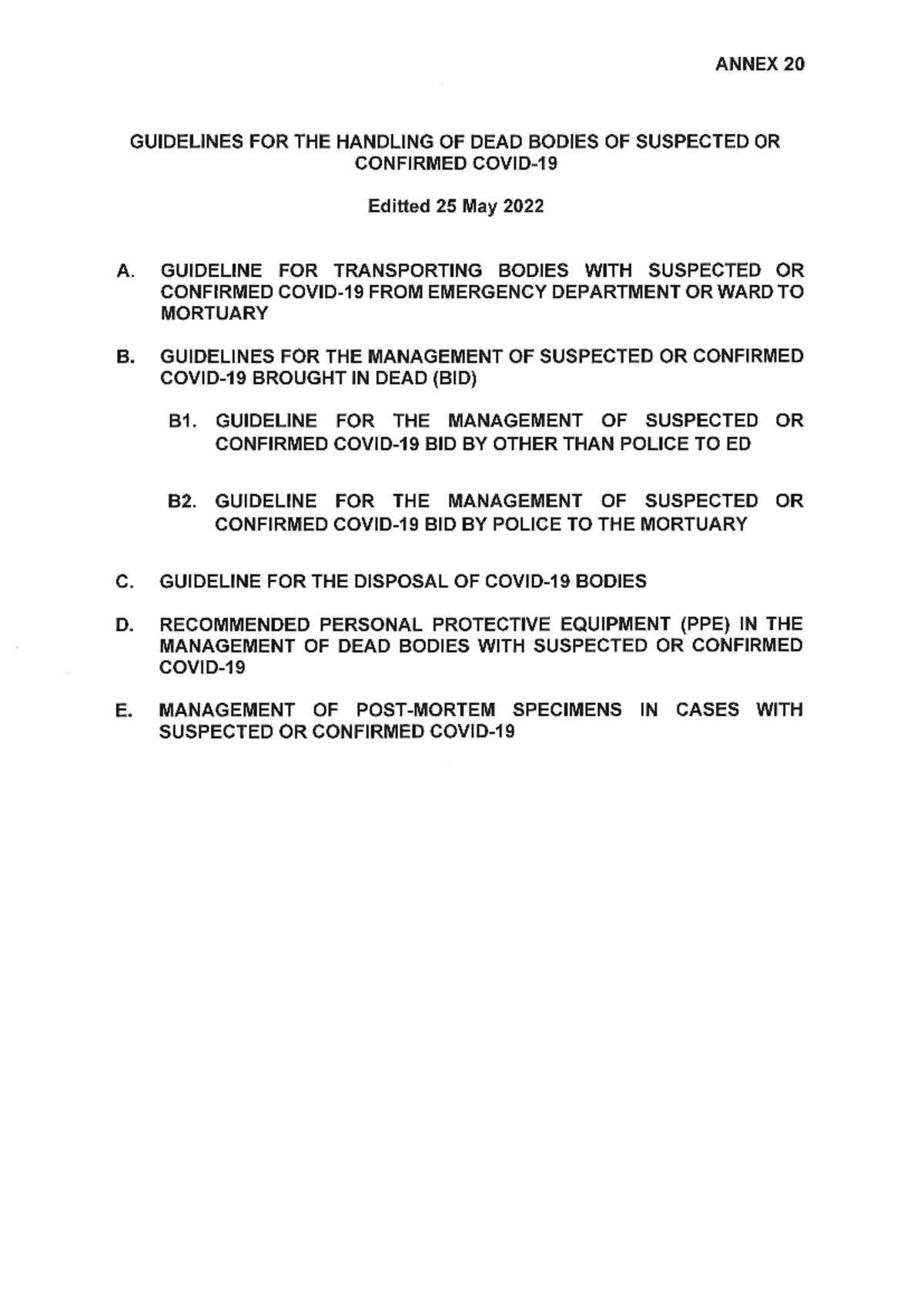 Annex 20 Guidelines FOR THE Handling OF DEAD Bodies OF Suspected OR ...