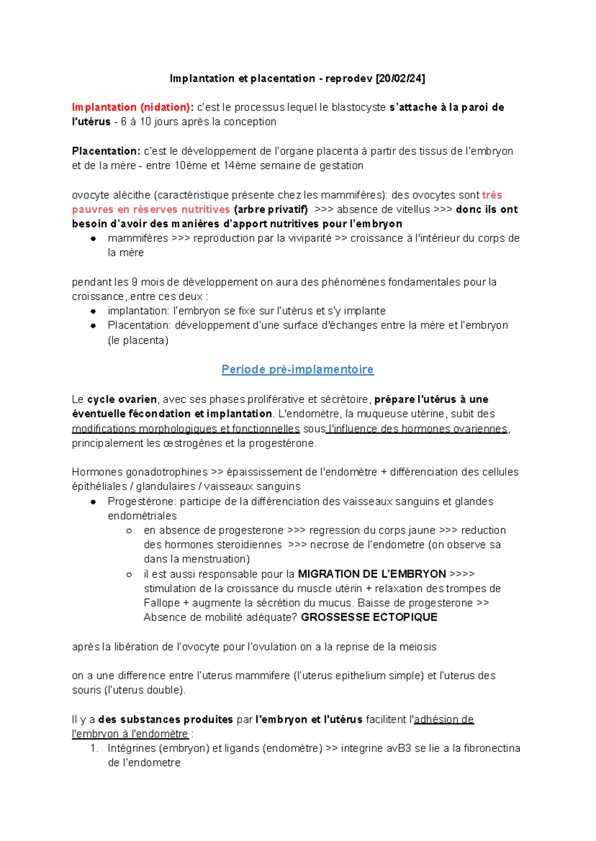 Implantation et placentation - reprodev -20-02-24 - Implantation et ...