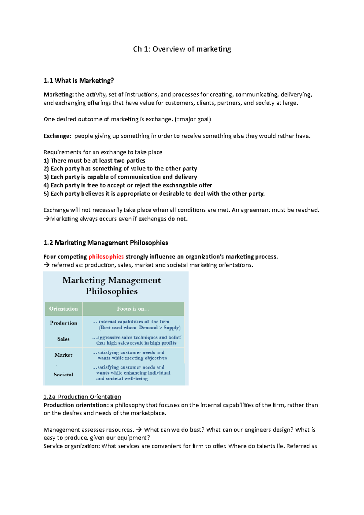Ch 1 - Ch 1: Overview of marketing 1 What is Marketing? Marketing: the ...
