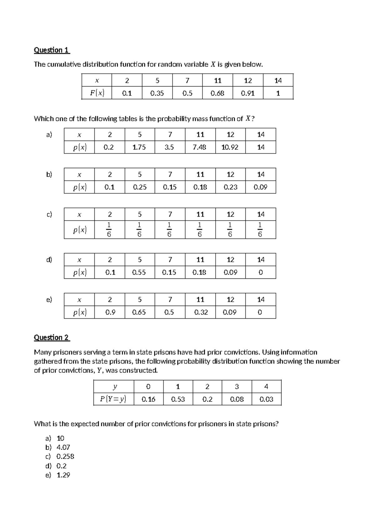 2019 sem 2 - Test 2 - Question 1 The cumulative distribution function ...
