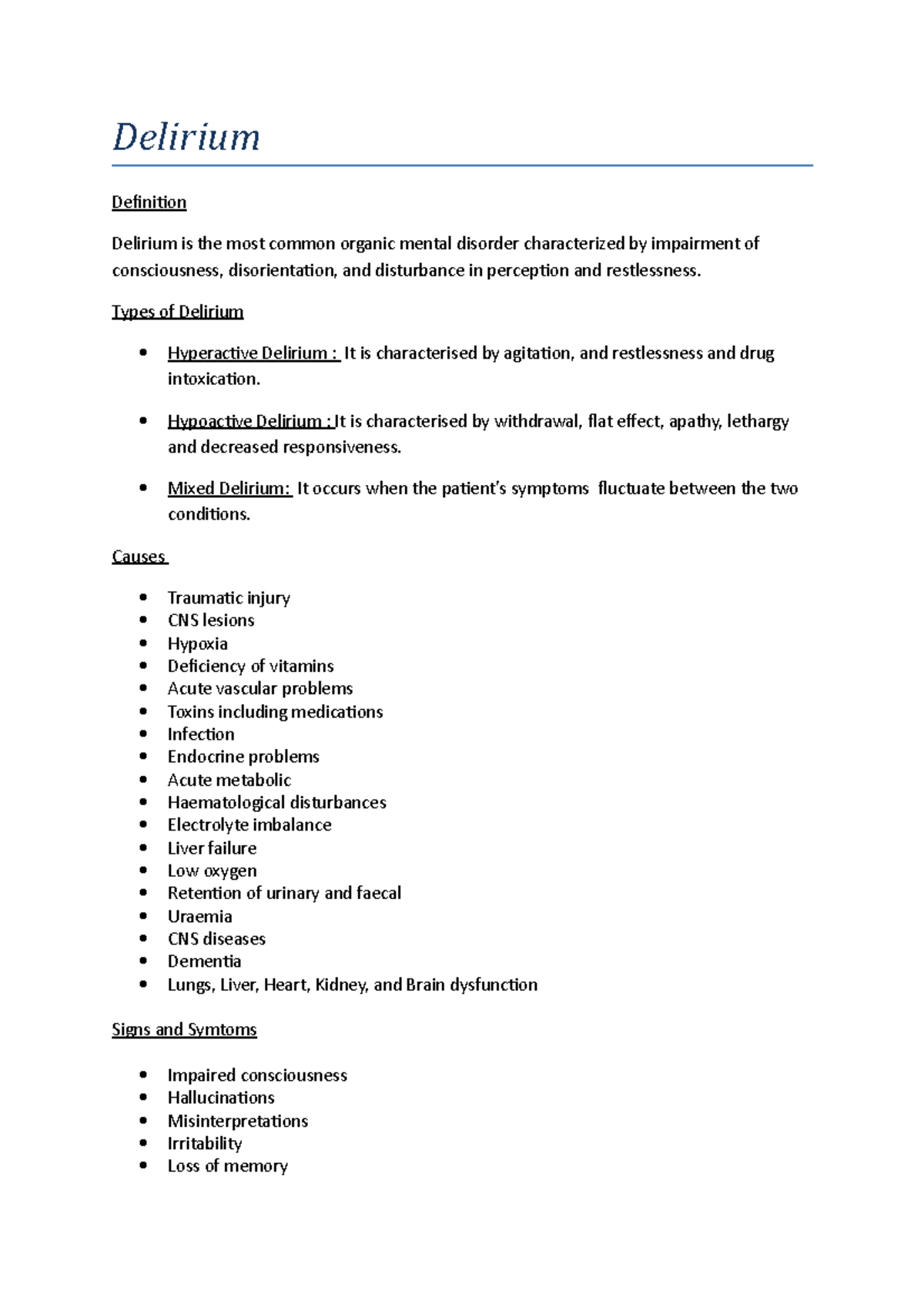 Delirium - Delirium Definition Delirium is the most common organic ...