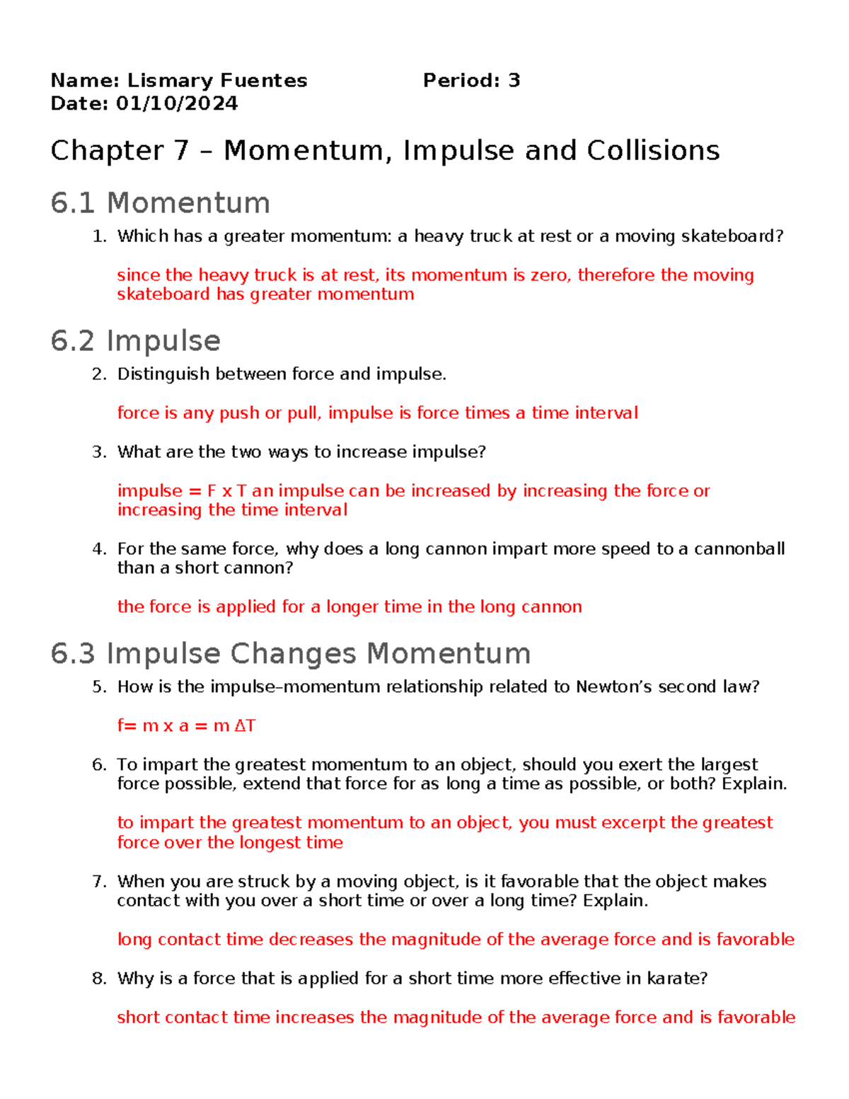 - 07 Momentum.Impulse.Collisions - Name: Lismary Fuentes Period: 3 Date ...