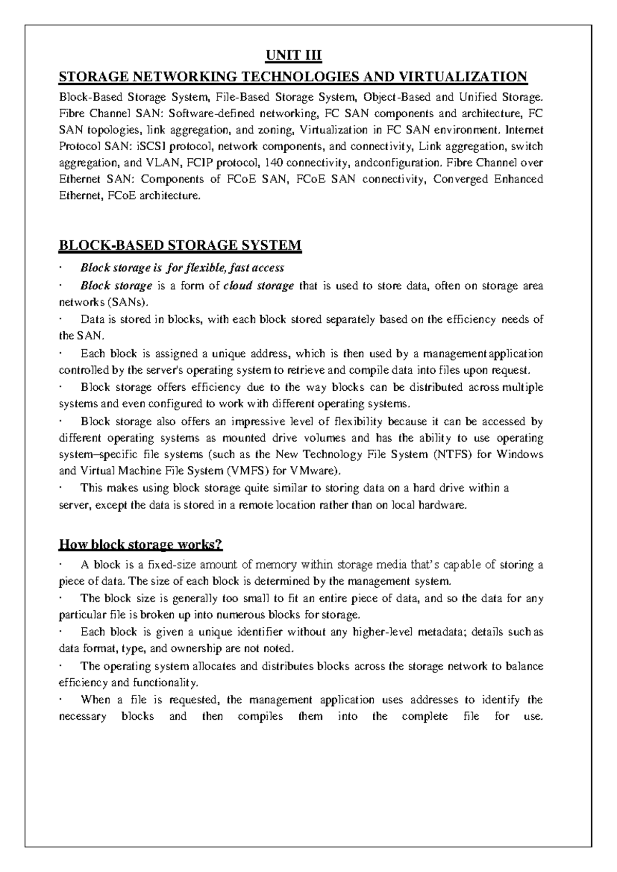 CCS367-Storage-Technologies-Unit 3 - UNIT III STORAGE NETWORKING TECHNOLOGIES AND VIRTUALIZATION ...