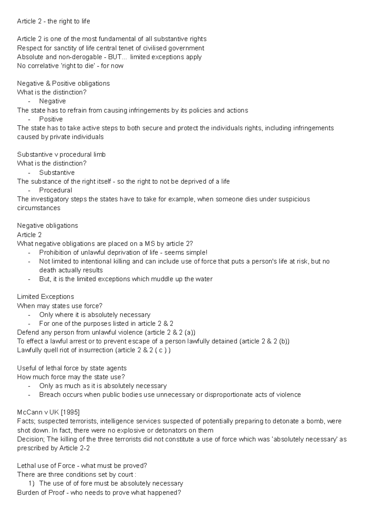 Article 2 Human Rights - Week 5 - Lecture 5 - Article 2 - the right to ...