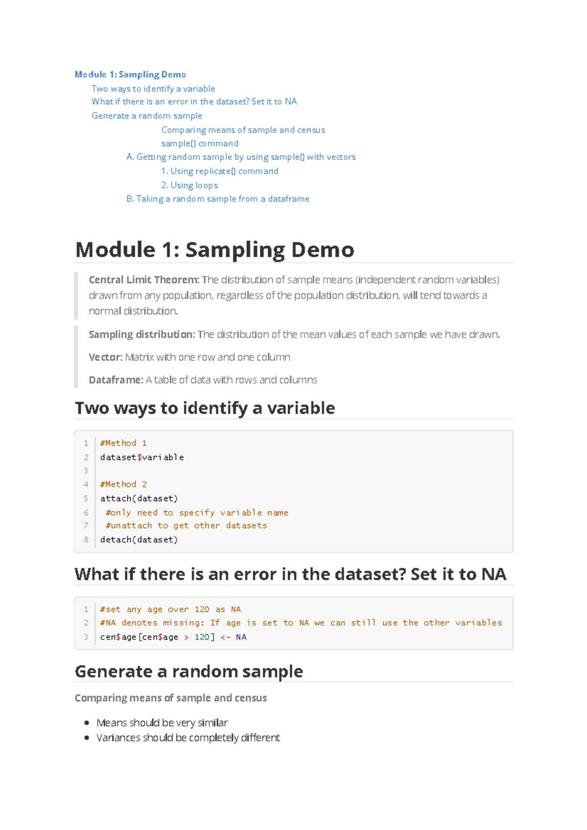 Module 1 - Sampling Demo - Module 1: Sampling Demo Two ways to identify ...