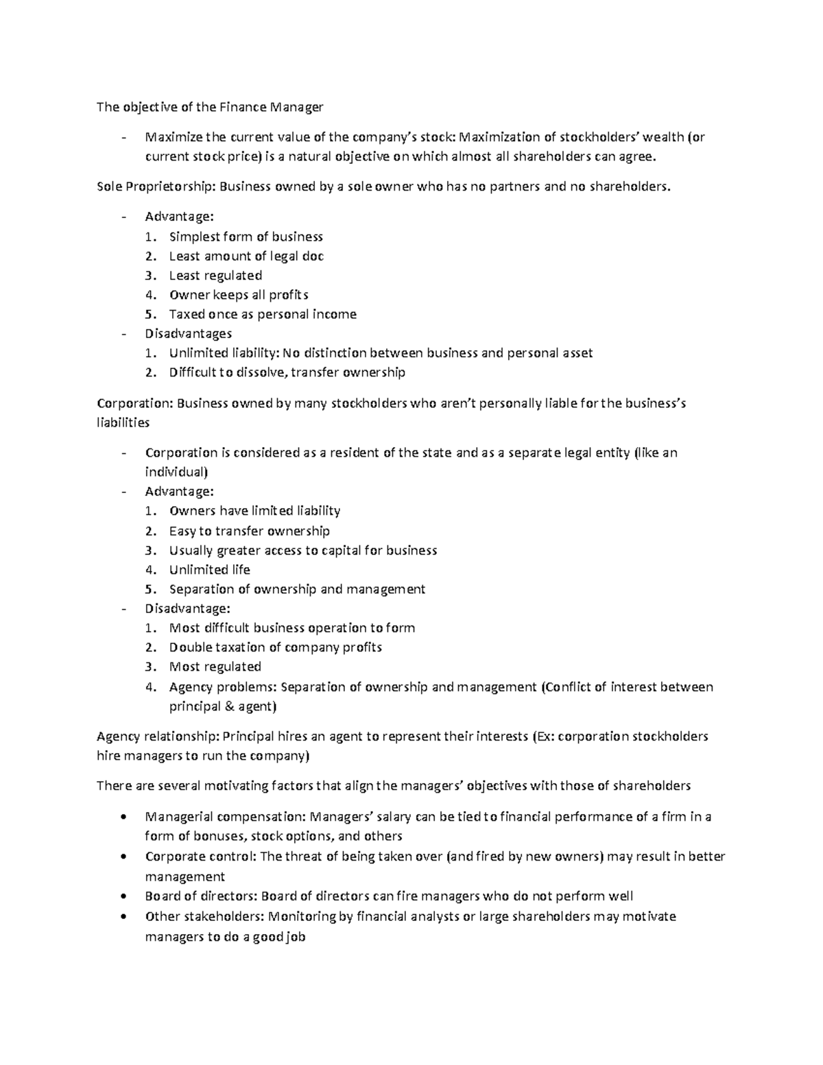 FIN 200 Intro to Finance - The objective of the Finance Manager ...