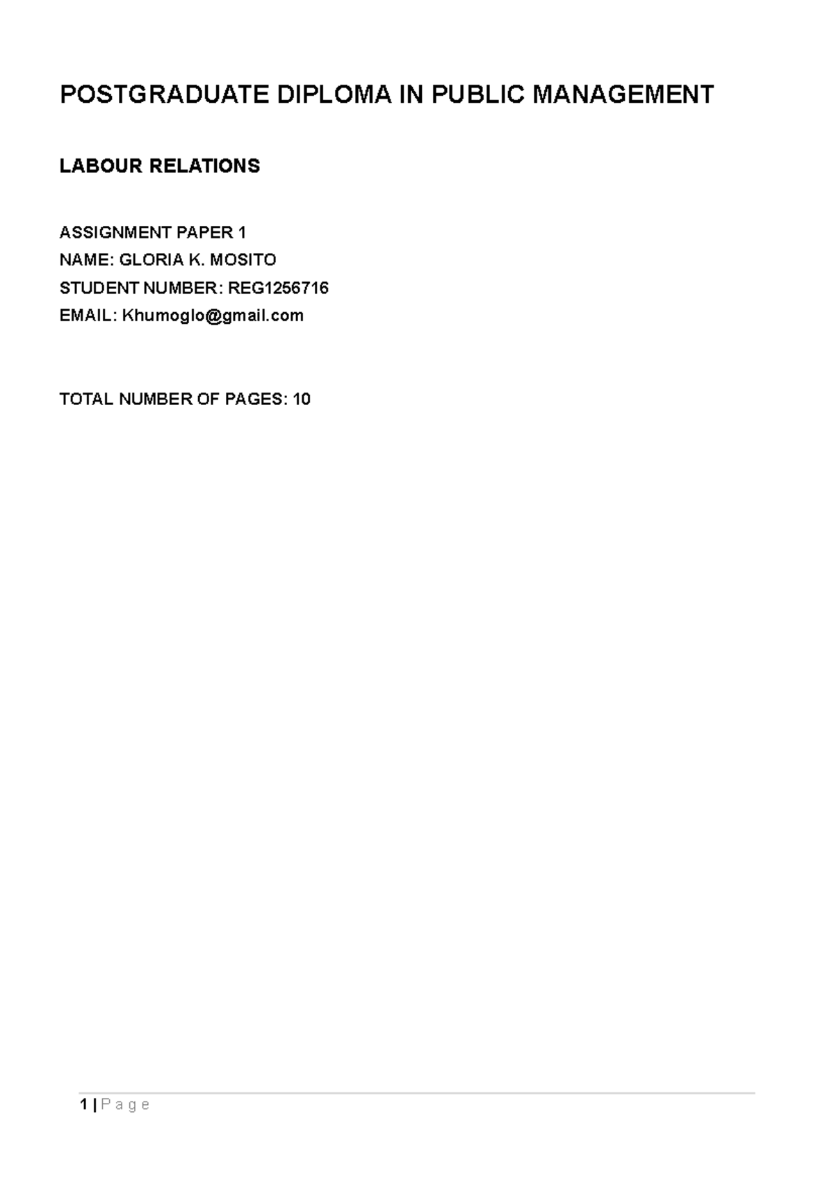 PDPM Labour Relations Assignment - POSTGRADUATE DIPLOMA IN PUBLIC ...
