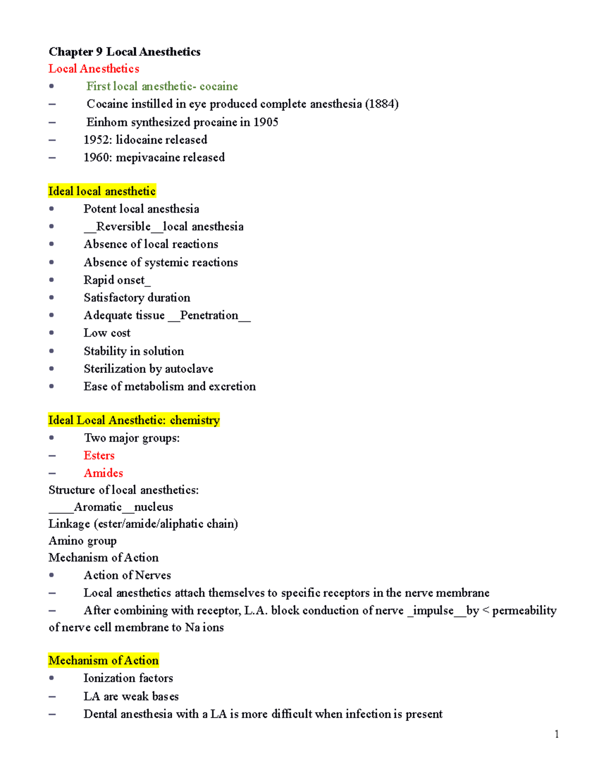 Chapter 9 +10 Local and Genral Anesthetics - Chapter 9 Local Anesthetics Local Anesthetics First ...