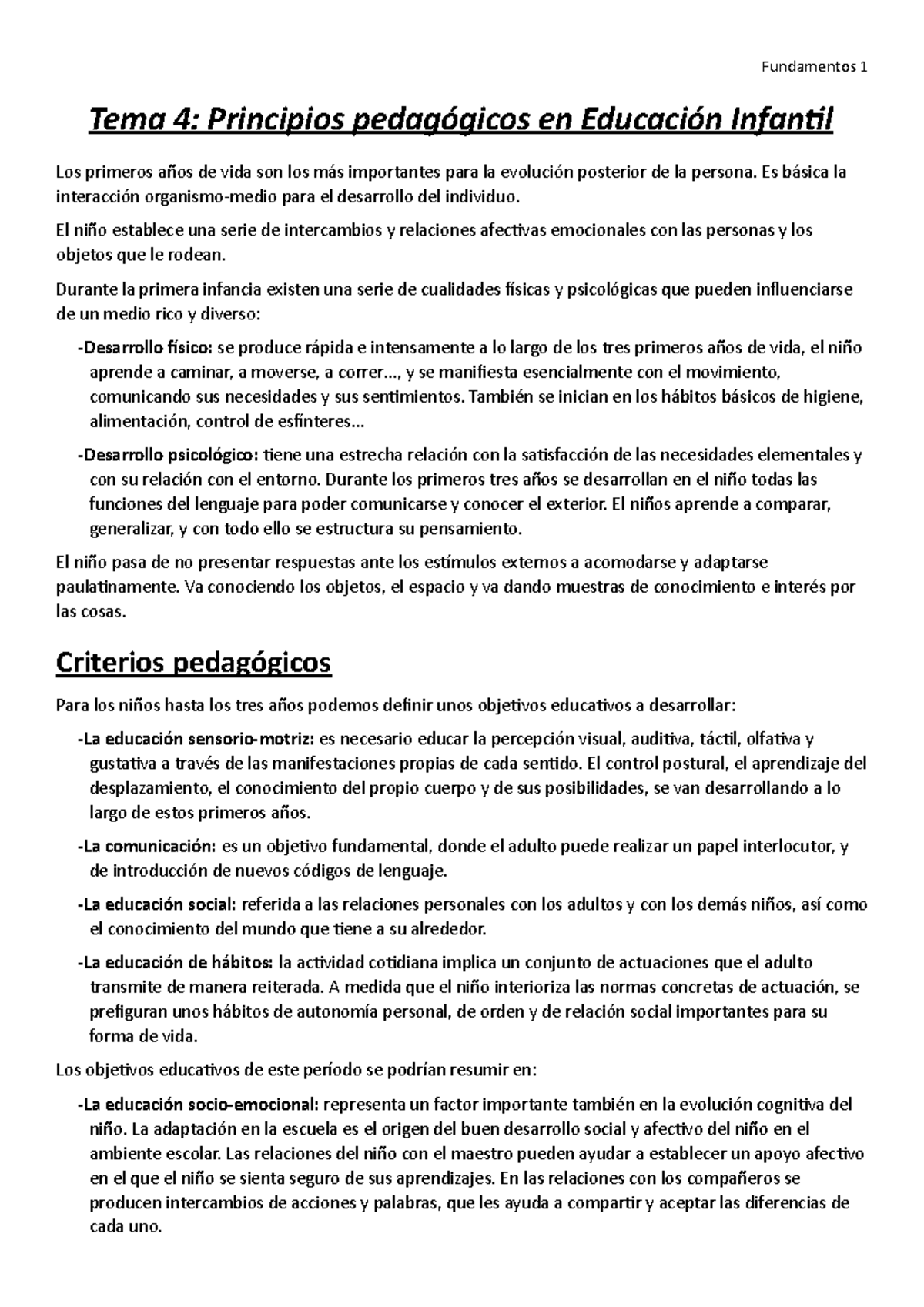 Tema 4 Fundamentos Teóricos De La Educación Infantil Fundamentos 1