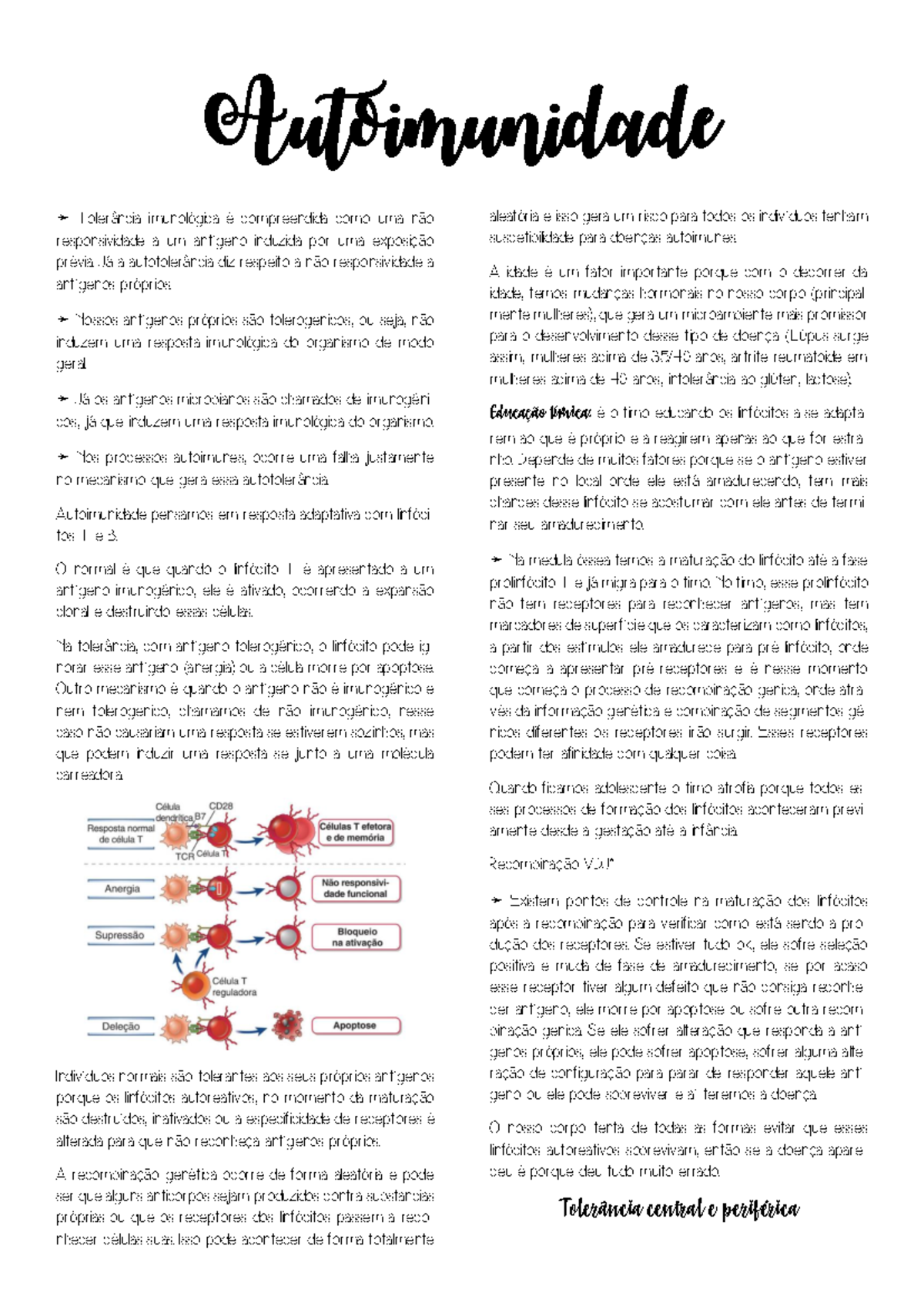 Autoimunidade - Resumo Hematologia - Autoimunidade Tolerância ...