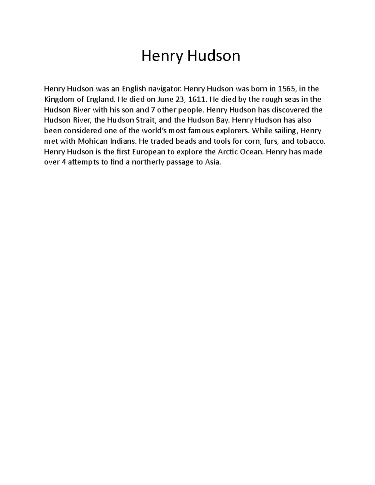 Henry Hudson - cvbn - Henry Hudson Henry Hudson was an English ...