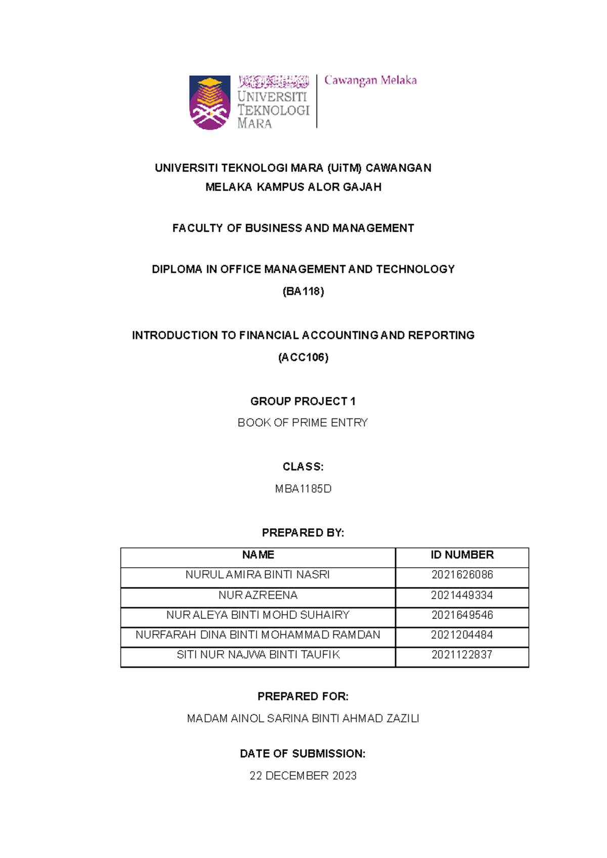 Group Assignment Acc 3 Pdf Universiti Teknologi Mara Uitm