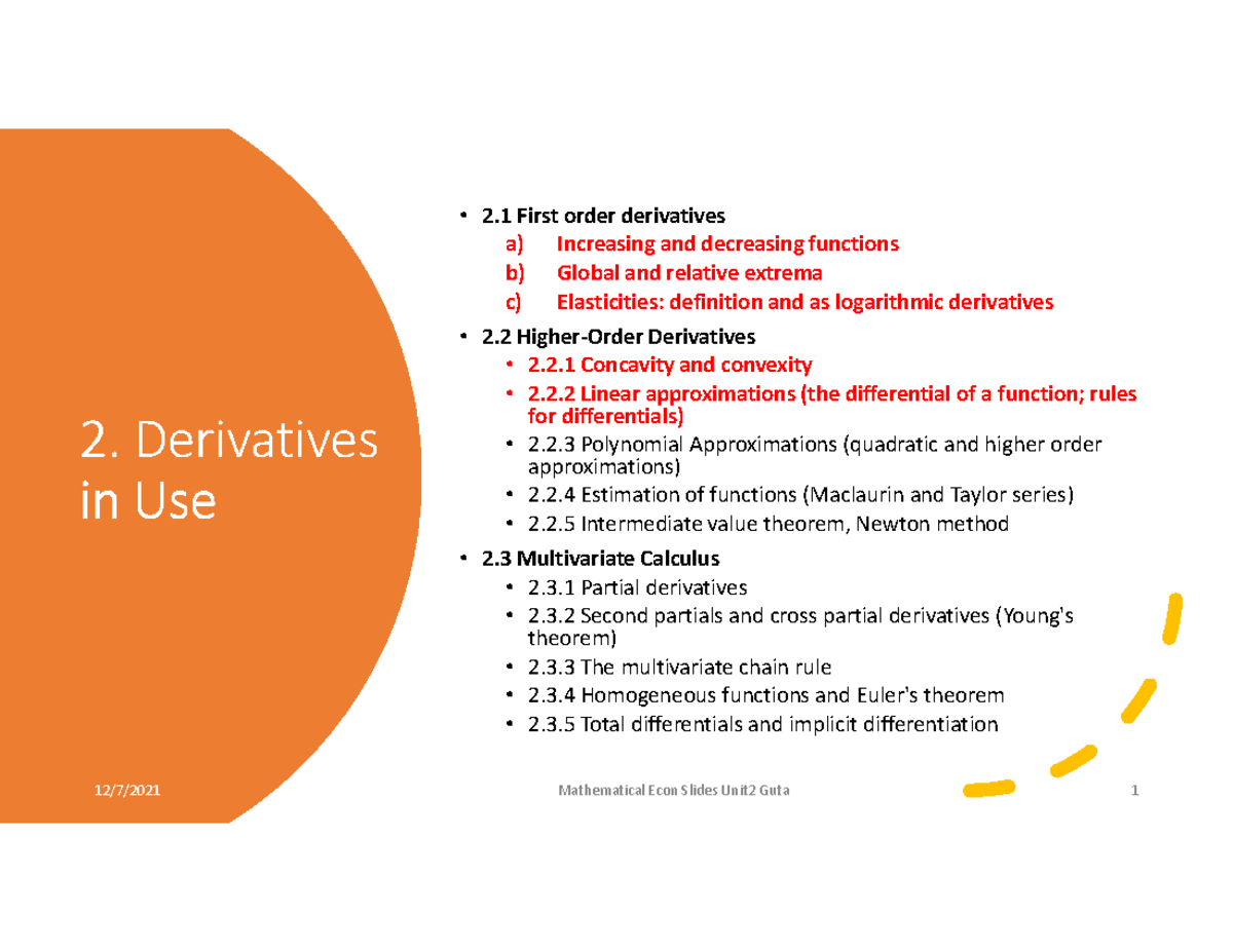 Unit 2. Mathematical Economics. Derivatives in Use NEW - 2 ...