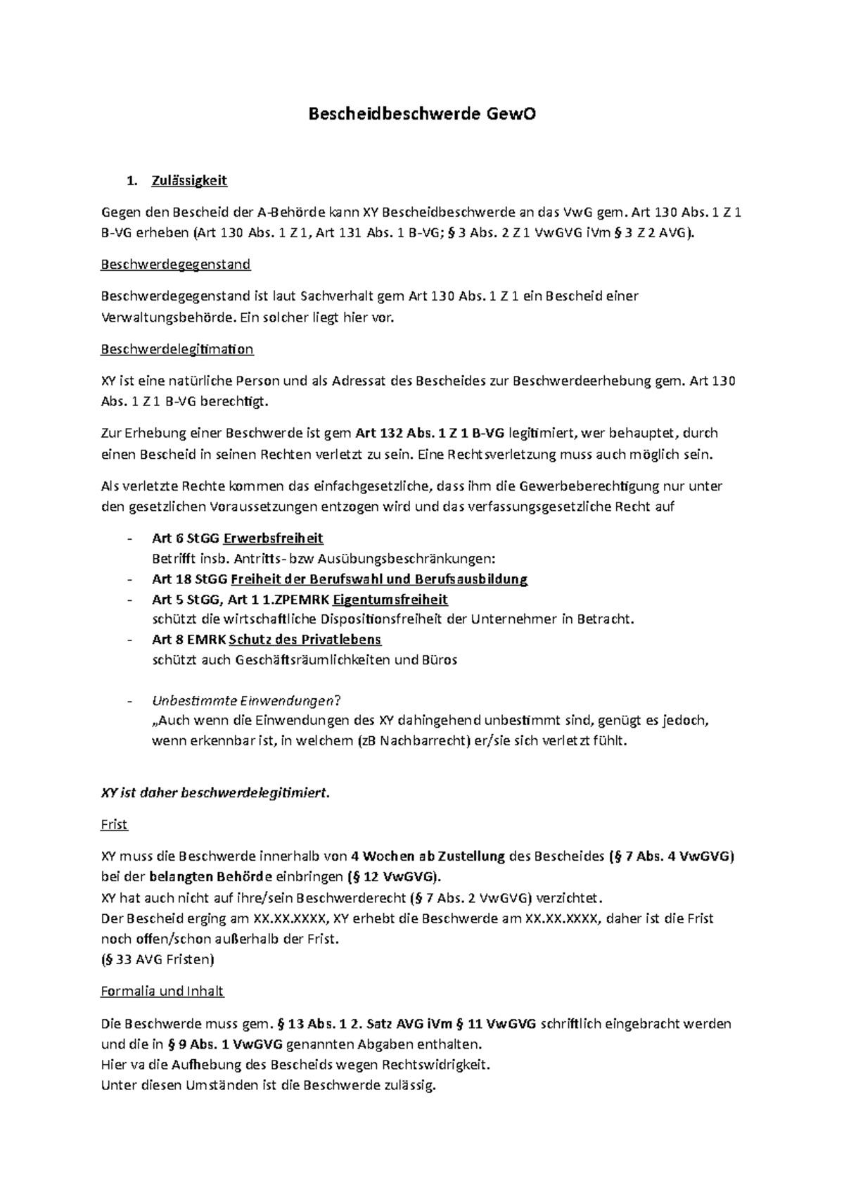 Bescheidbeschwerde Gew O - Bescheidbeschwerde GewO Zulässigkeit Gegen ...